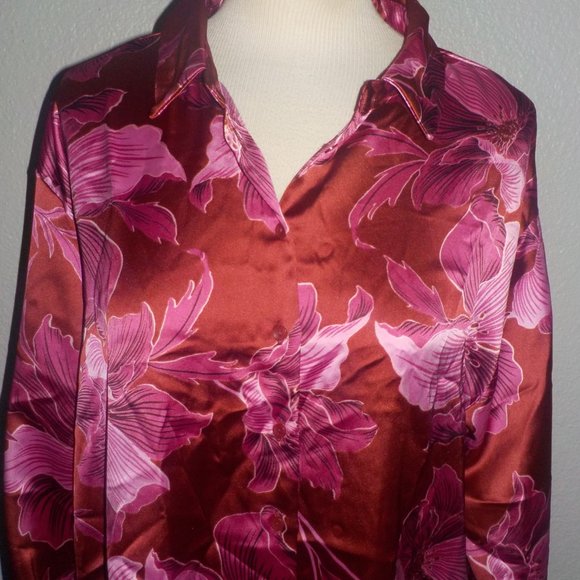Bailey 44 | Tops | Bailey 44 Ms Size Large Dark Red Floral Print Silk ...